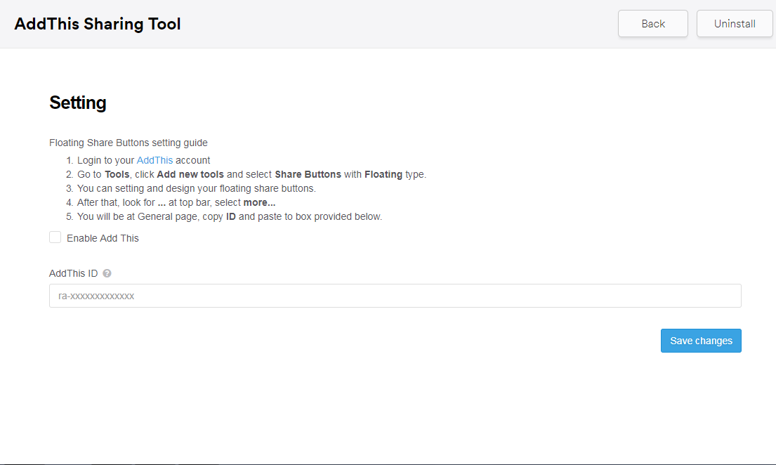 Installing AddThis for Free | EasyStore